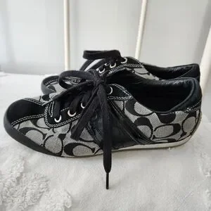 Coach | Shoes | Coach Meagan New Black And Gray Patterned Sneakers 75 ...